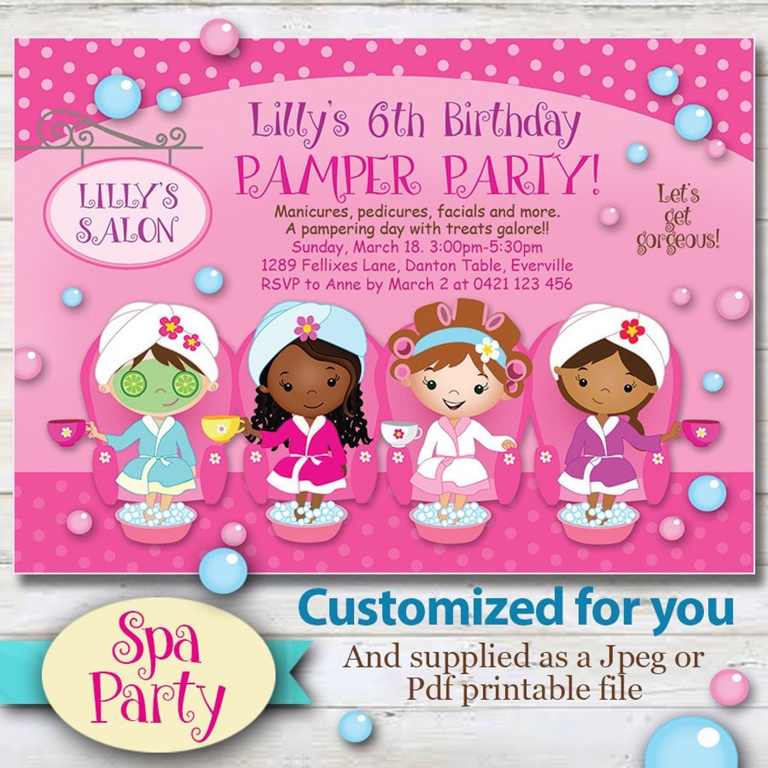 CUSTOMIZED Pamper Party Invitation With Mixed Race Girls. - Etsy