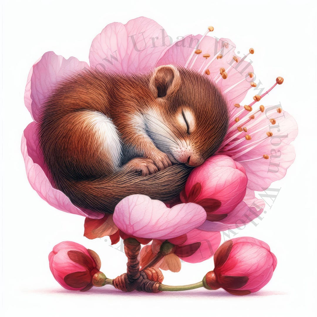 8 Squirrels Sleeping Clipart. Cherry Blossoms. High Quality JPEG Images ...