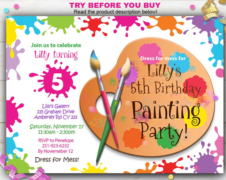 EDITABLE D.I.Y. Painting or Art Party Invitation. INSTANT - Etsy