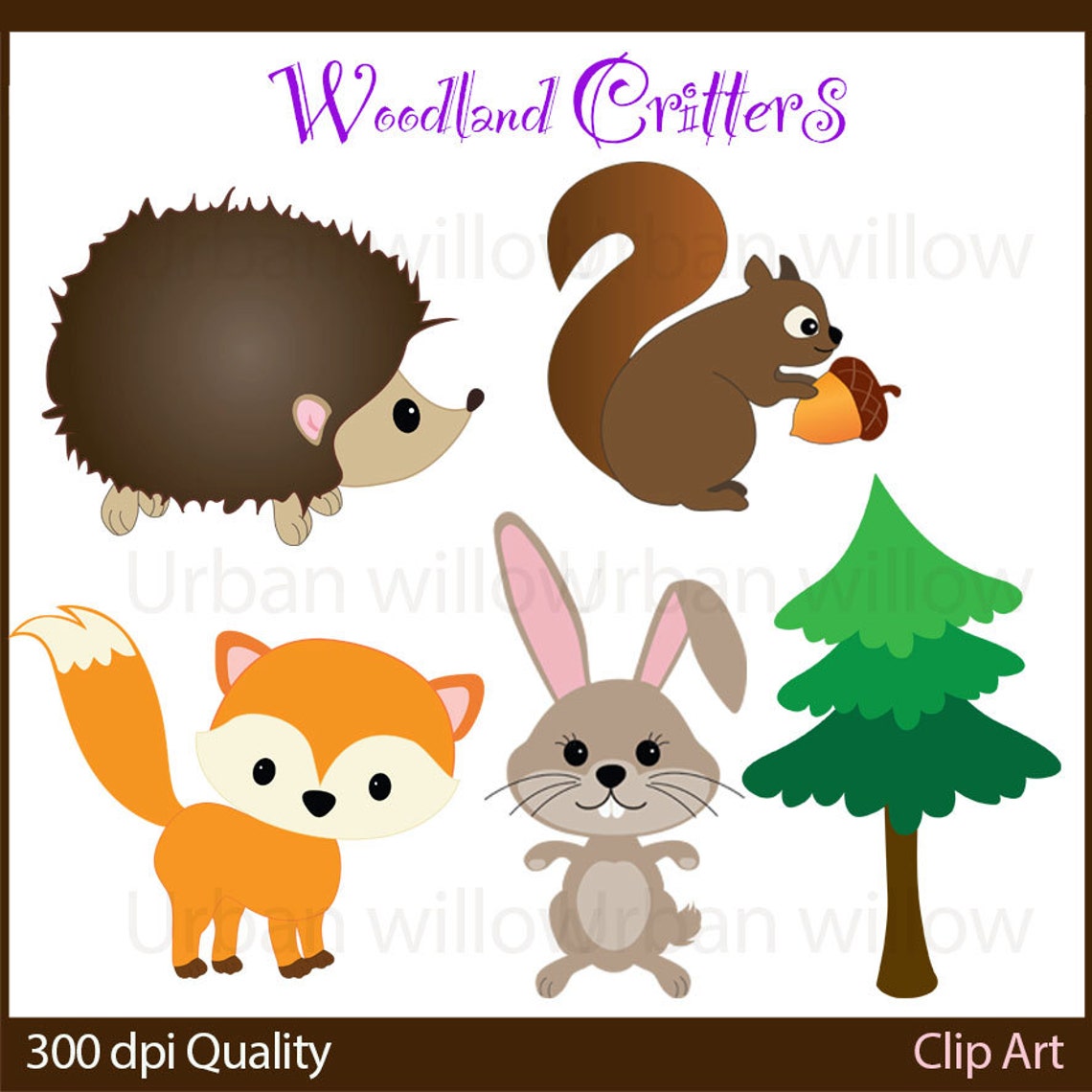 WOODLAND Animals, Cute Fox, Cute Squirrel Clip Art, Raccoon Graphic ...