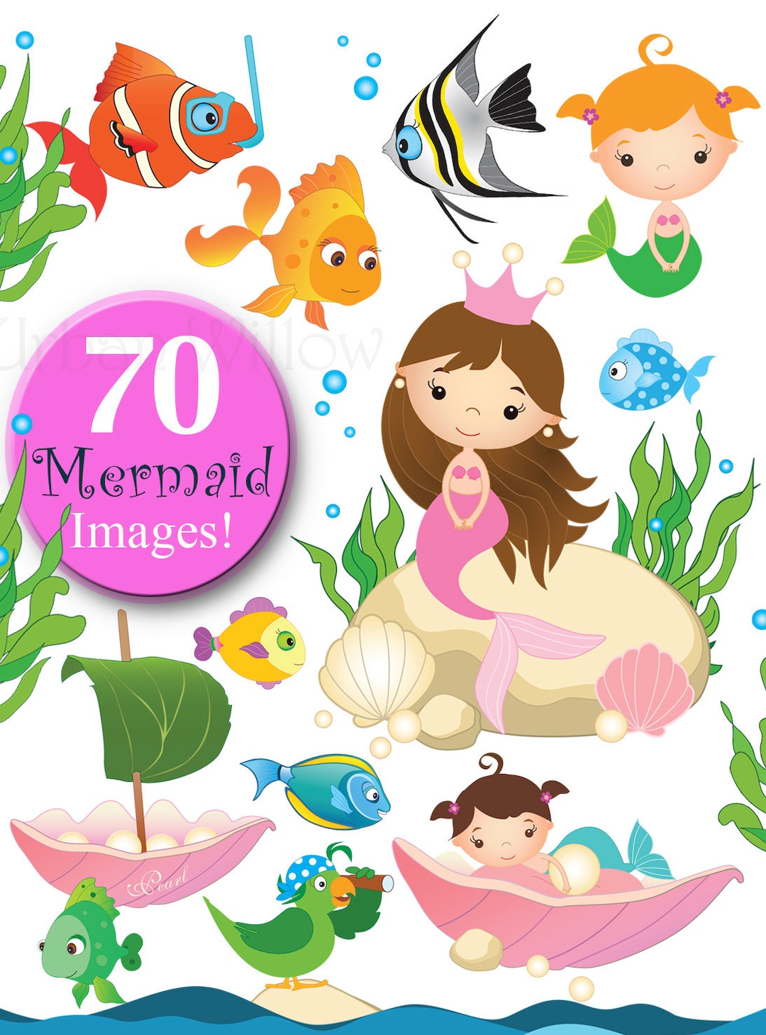 Mermaid Clipart, Value Clipart, Digital Clipart Fish, Commercial Use OK ...