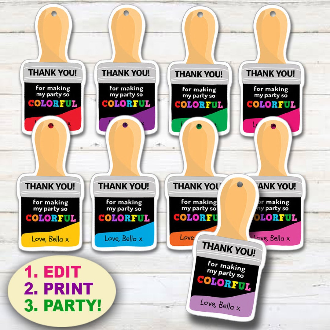 EDITABLE - Paint Brush Tags, Art Party Favor Tags, Art Party Thank You ...