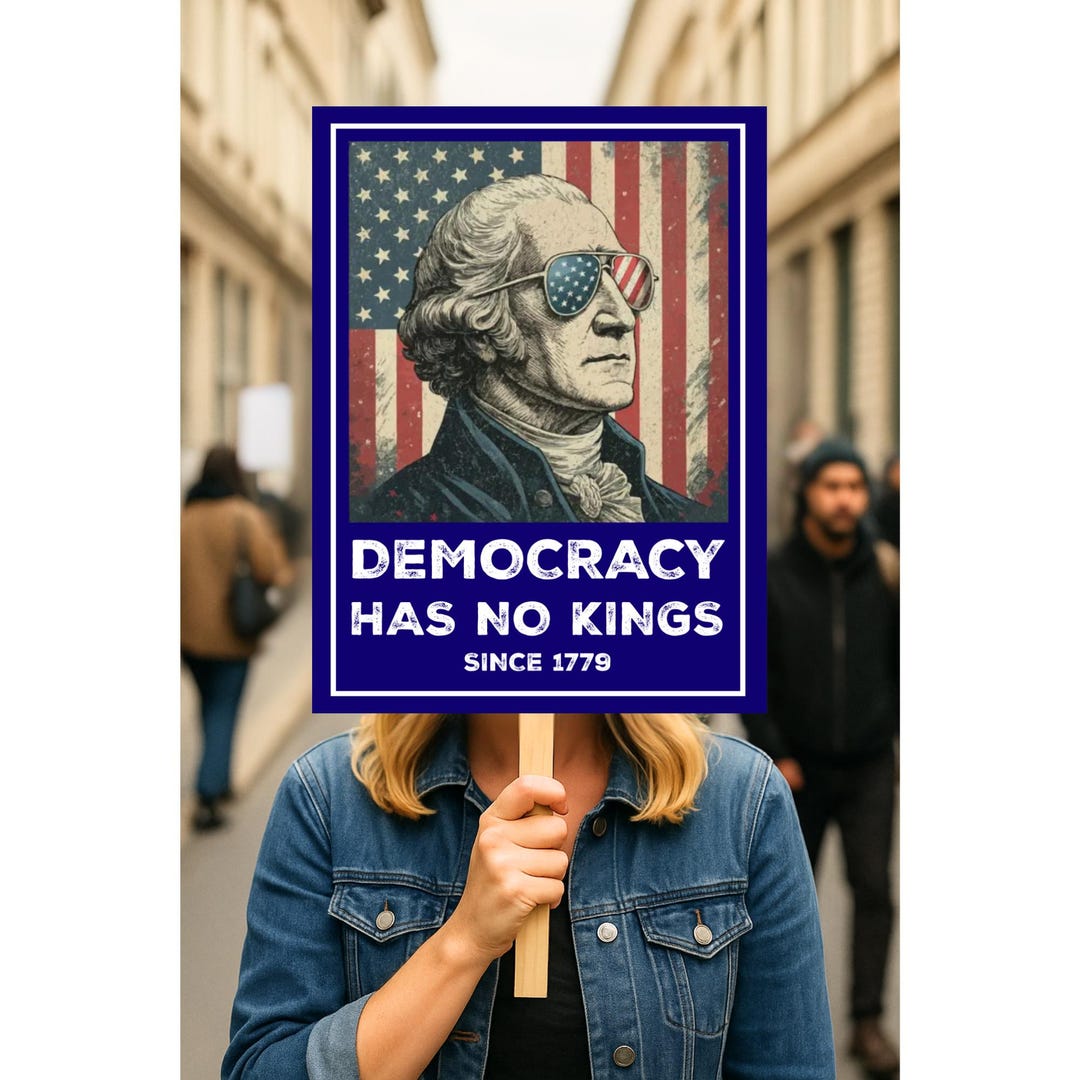 Cartello di protesta "Resistete Democracy Has No Kings", manifesto ...
