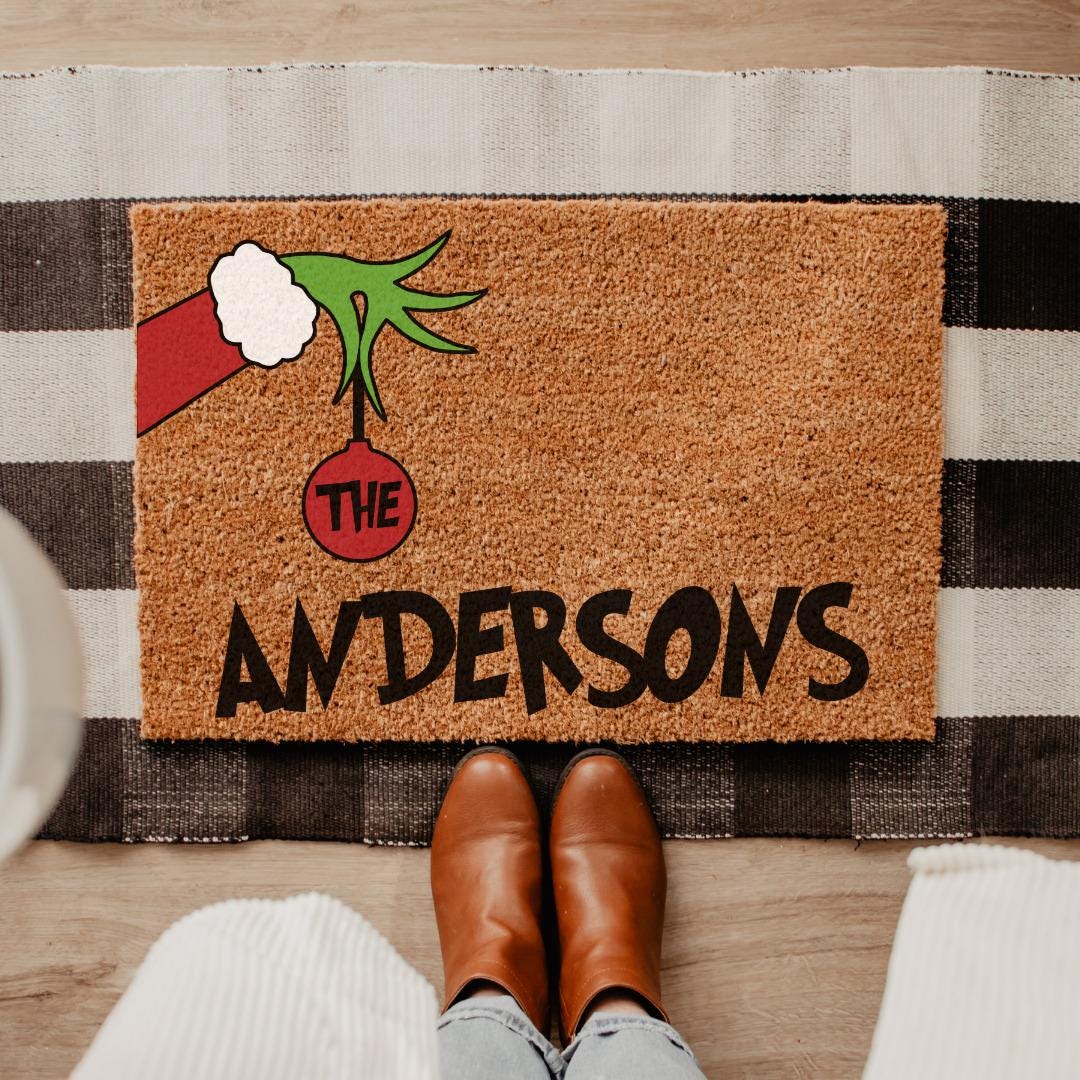 Custom Grinch Doormat, Grinch Decor, Holiday Doormat, Front Door Mat ...