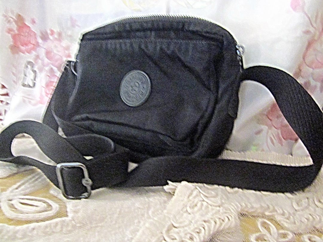 KIPLING – 90’s Vintage 3 Zippered Compartments Multi Pocket BLACK Kipling Sling Bag Shoulder Bag ...
