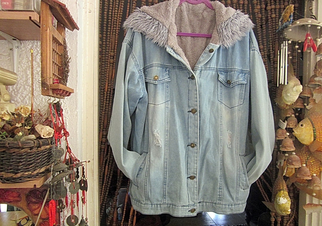 Beautiful Stonewashed Light Blue Denim Winter Jacket W/ Faux Fur ...