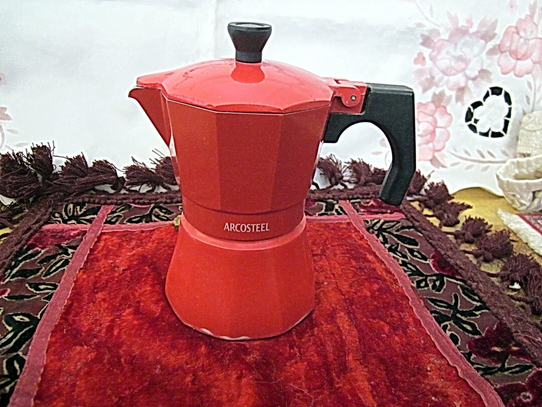 ARCOSTEEL - 90’s Vintage RED Stove Top One Cup Espresso Coffee Maker ...