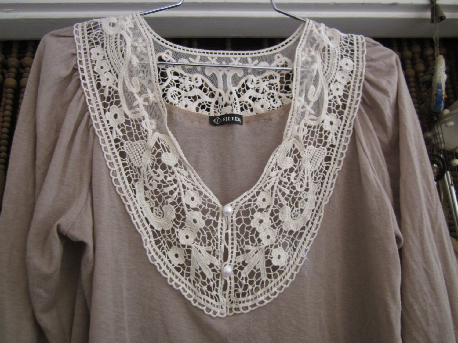 Romantic Toffee-shaded Blouse/top, Adorned With White Floral Lace and 2 ...