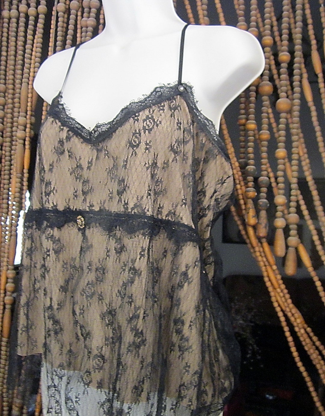 NINA, Israel Unique 2 Layers Halter Tank Top Black Floral Sheer Organza ...