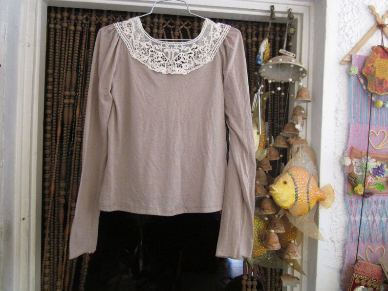 Romantic Toffee-shaded Blouse/top, Adorned With White Floral Lace and 2 ...