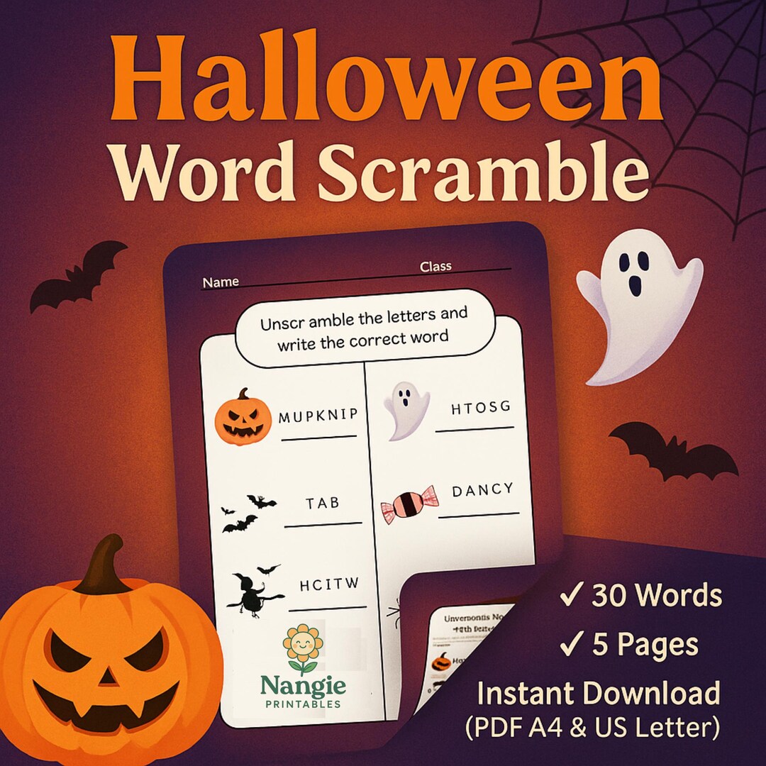 Halloween Word Scramble: Kids Printable Activity (PDF Download) - Etsy