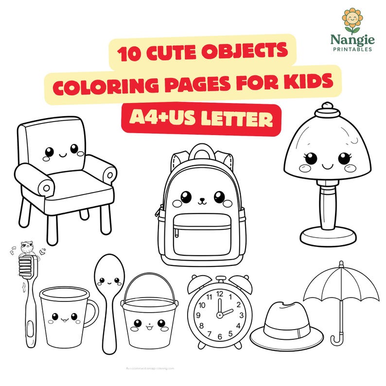 10 Cute Objects Coloring Pages for Kids | Kindergarten and Preschool ...