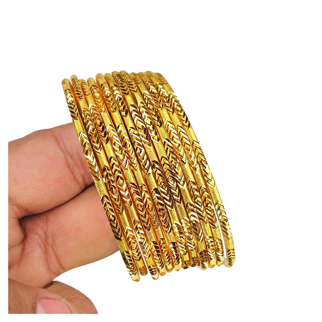 12 Slim Golden Bangles - Etsy