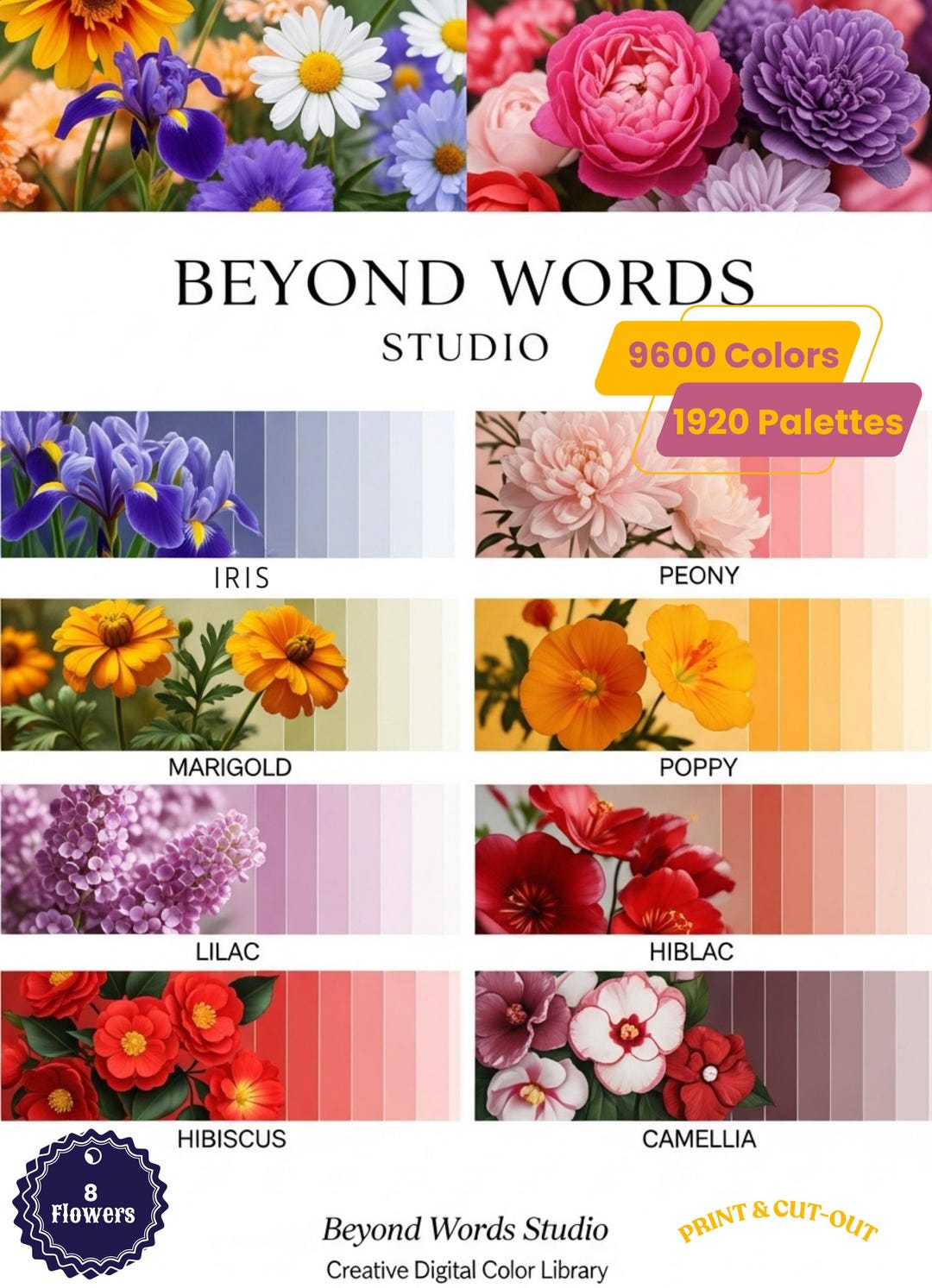 Floral Color Palette Database, Iris, Daisy, Peony (PDF Pattern) - Etsy