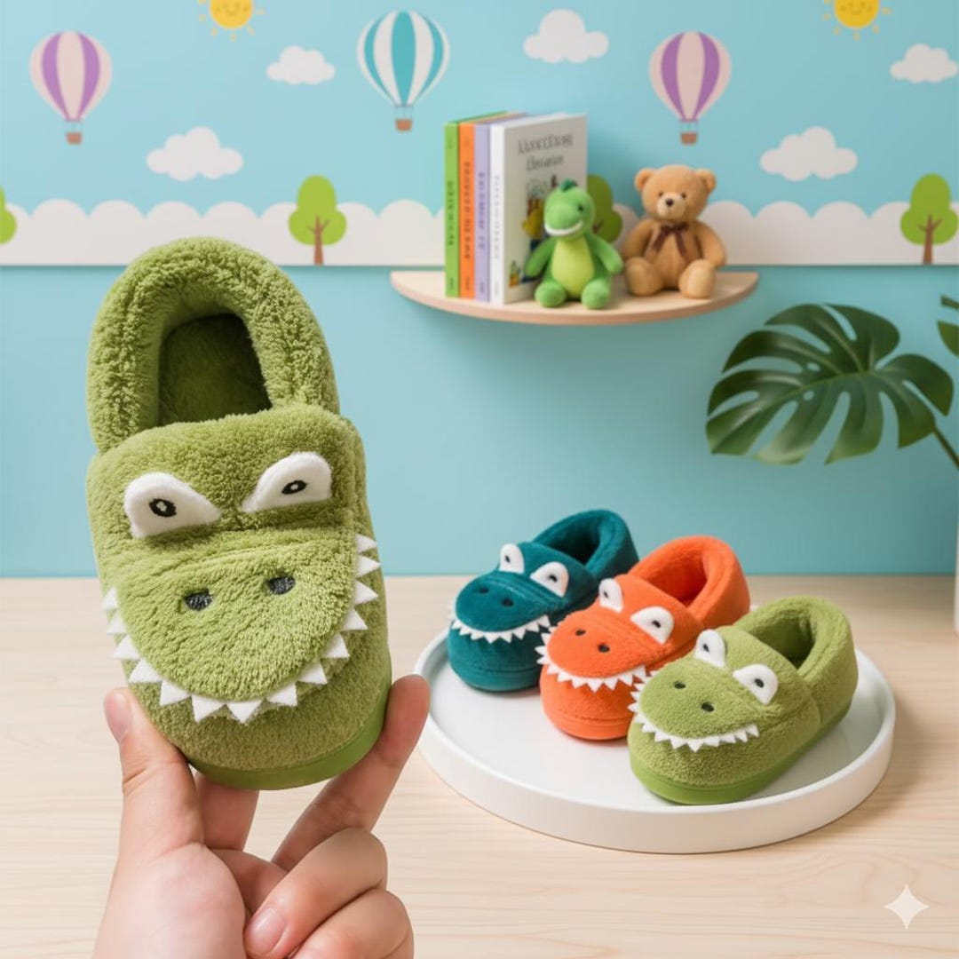 Kids Crocodile Slippers | Toddler Alligator House Shoes | Green Orange ...