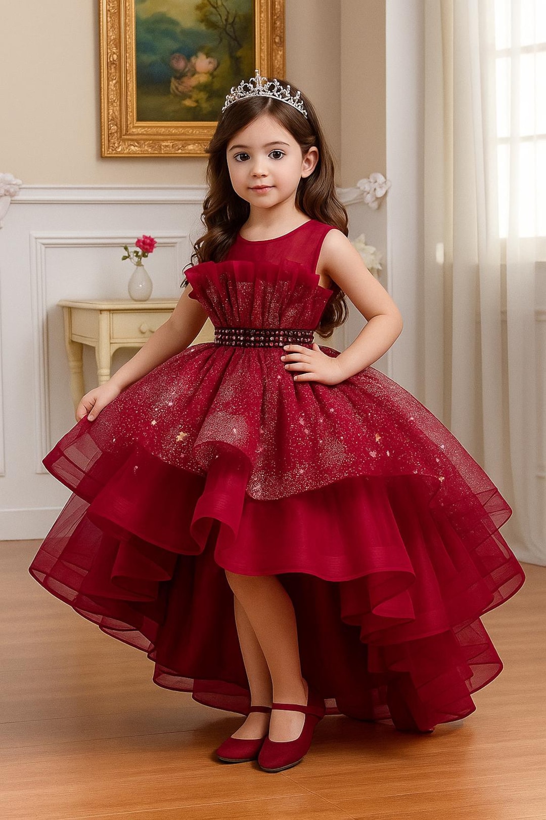 Elegant Princess Tulle Dress for Girls, Sparkly Layered Gown, Birthday ...