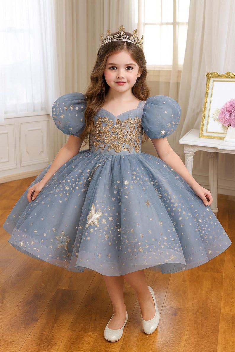 Princess Tulle Dress for Girls, Puffy Sleeve Party Dress, Star ...