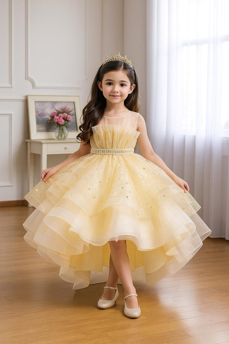 Elegant Princess Tulle Dress for Girls, Sparkly Layered Gown, Birthday ...