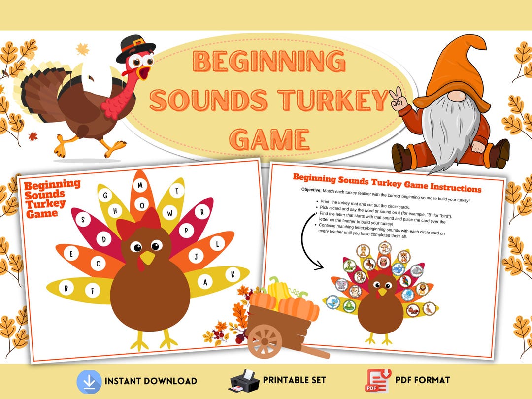 Beginning Sounds Turkey Game Printable | Thanksgiving Literacy Activity ...