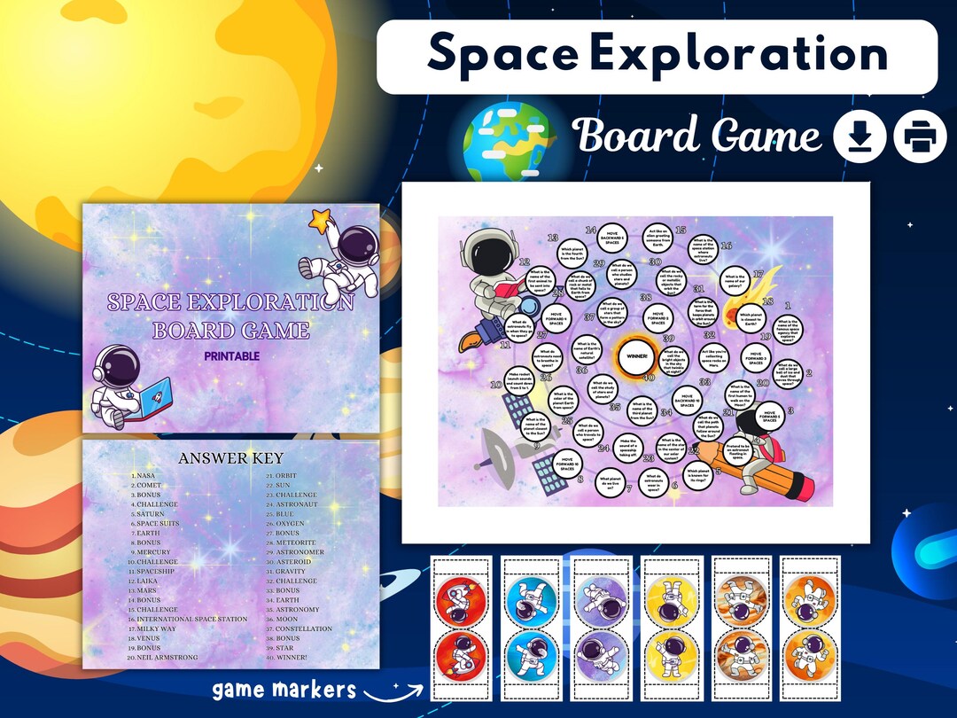 Space Exploration Printable Board Game for Kids | Fun Educational ...