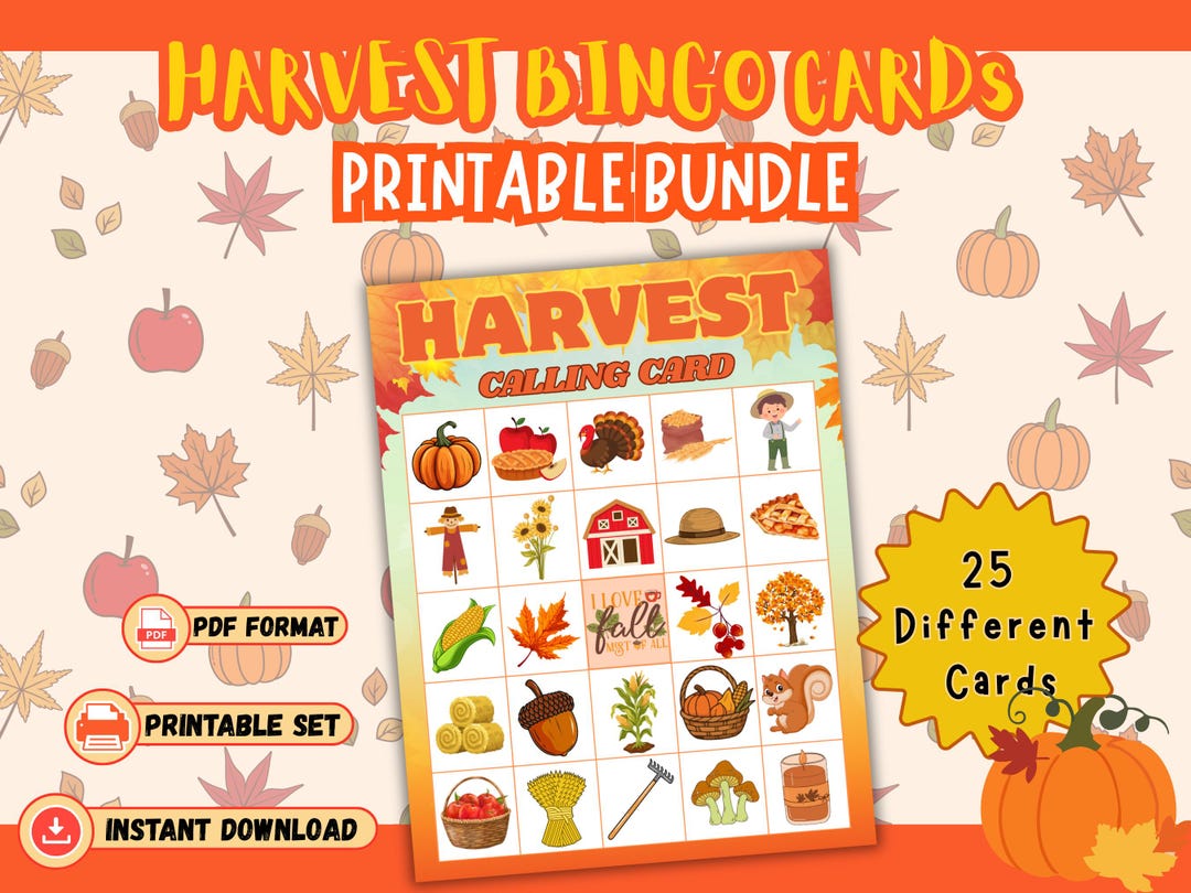 Harvest Bingo Cards, Printable Fall Party Game for Kids & Adults ...