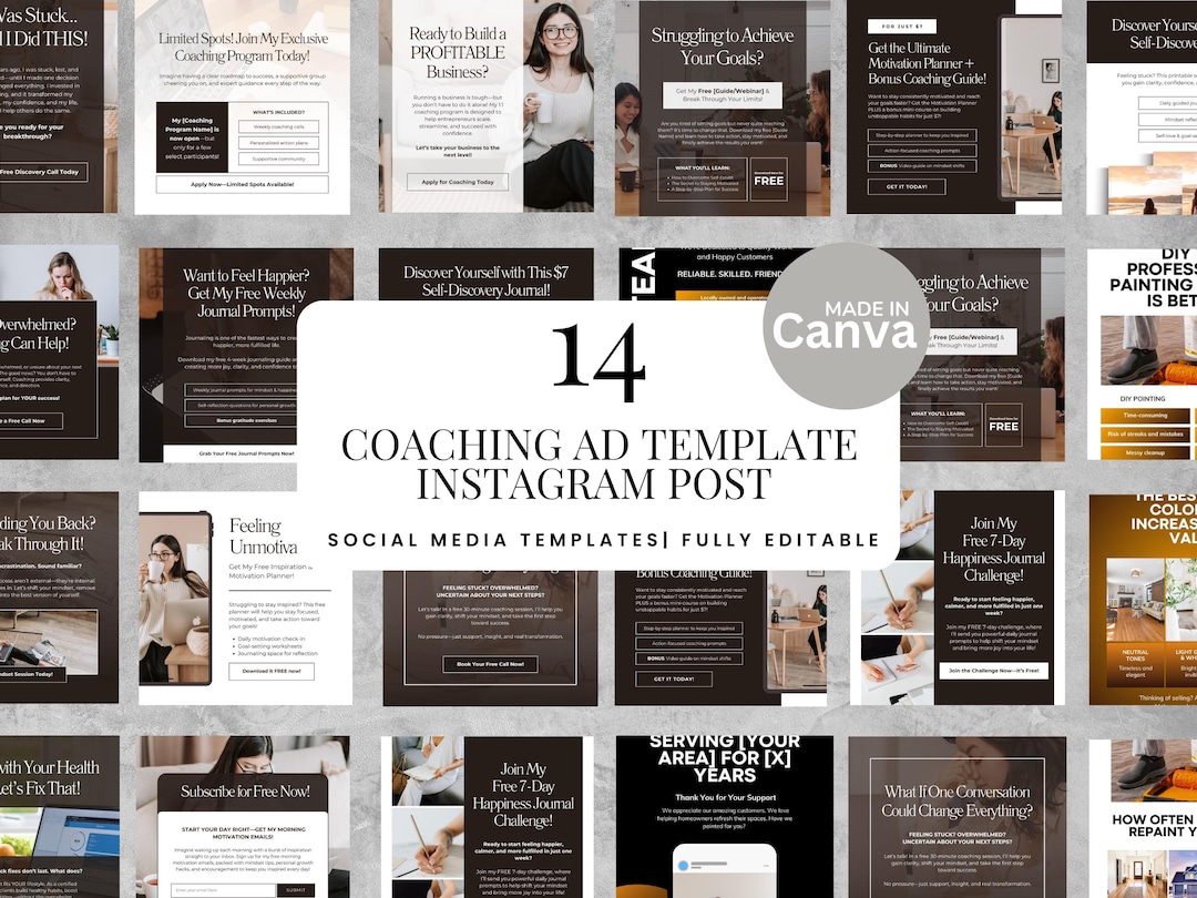 14 Coaching Ad Instagram Post Templates Fully Editable Canva Pack for ...