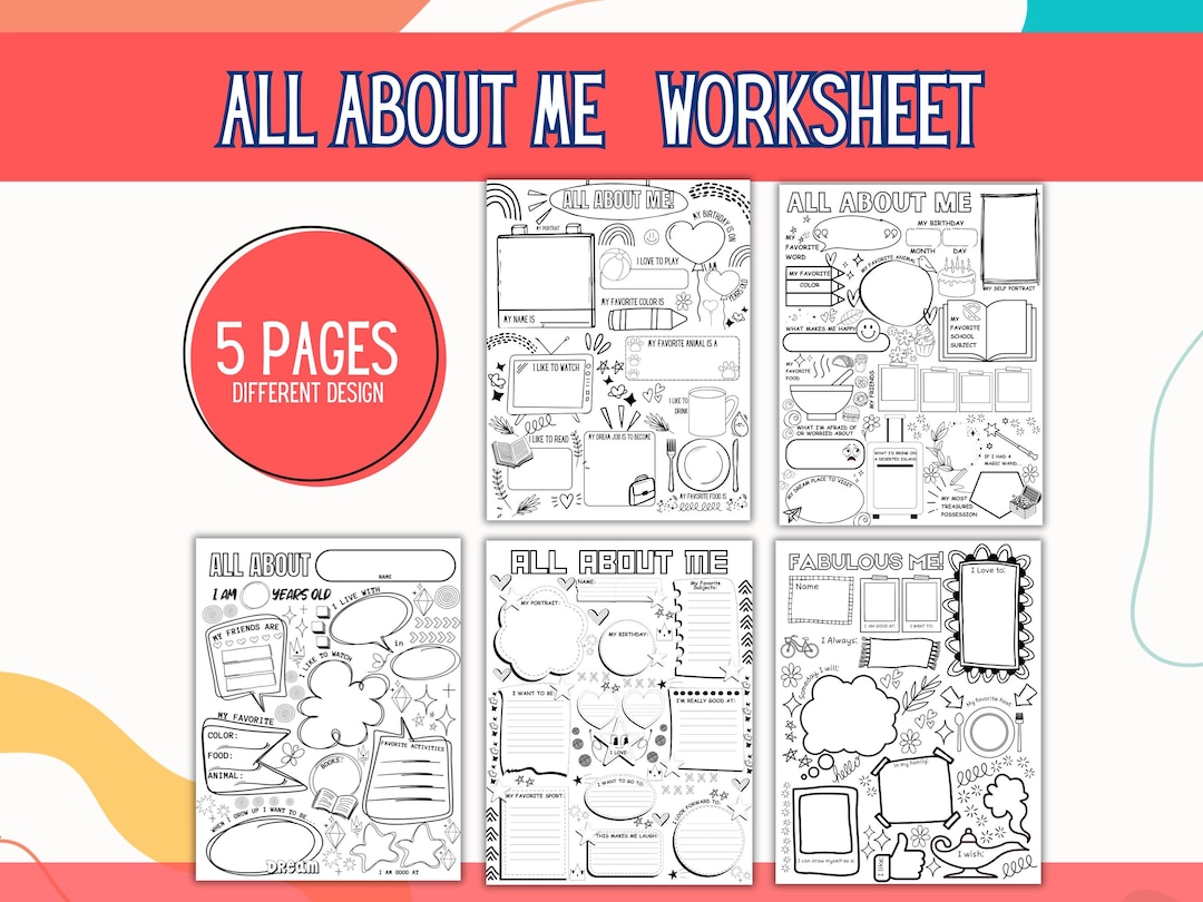 All About Me Worksheet Printable Pack for Kids – 5 Fun Activity Pages ...