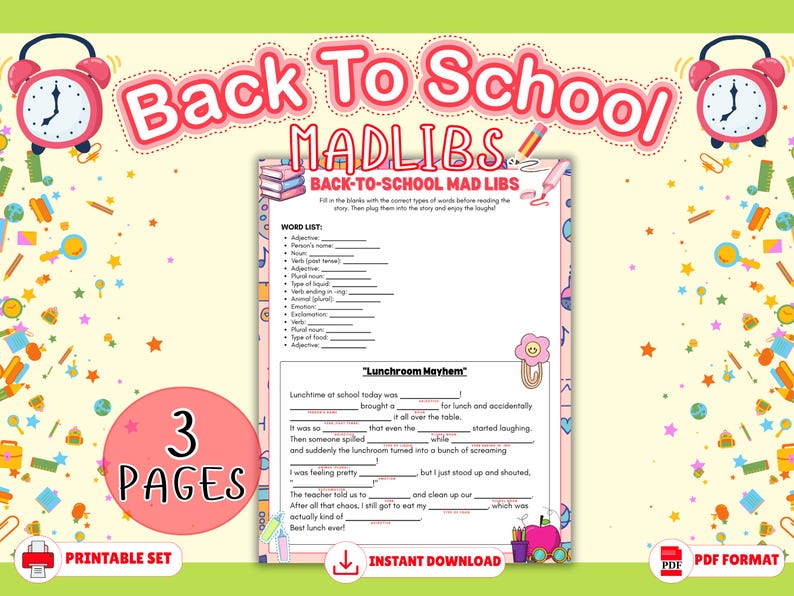 Back to School Mad Libs Printable Set | Fun Classroom Activity | Kids ...