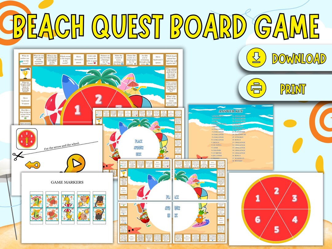 Beach Quest Printable Board Game | Fun Summer Family Game | Kids and ...