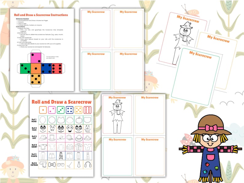 Roll and Draw a Scarecrow Printable Game for Kids | Fun Fall Drawing ...