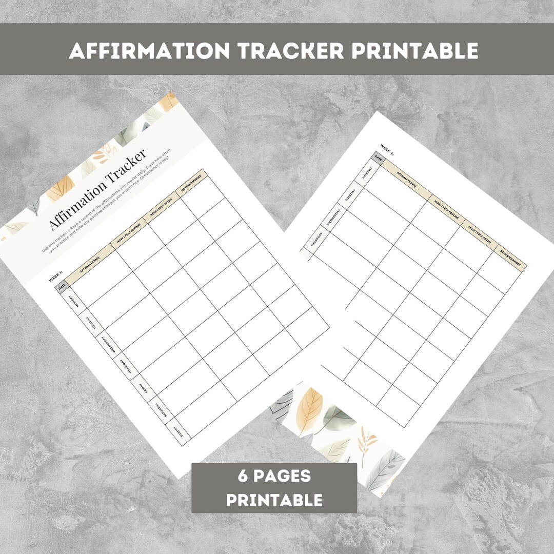 Affirmation Tracker Printable Daily Mindset Journal Pages Self Care ...