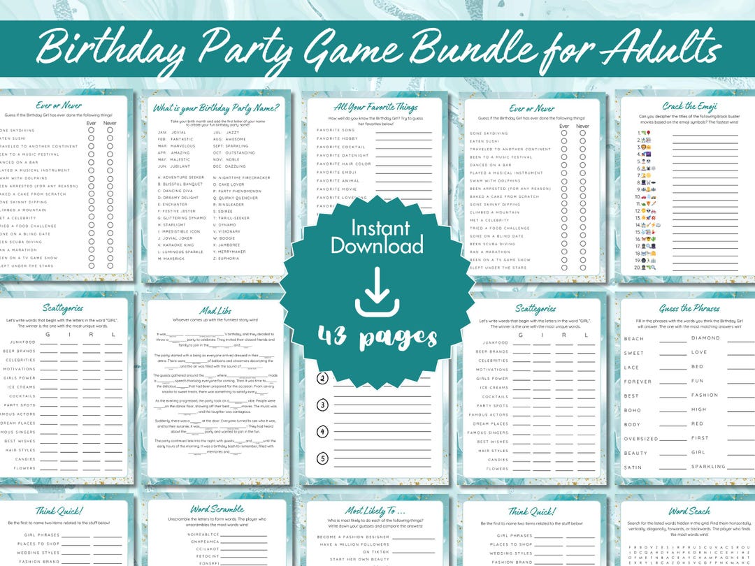 Adult Birthday Party Game Bundle Printable – 43 Fun Games for Parties ...