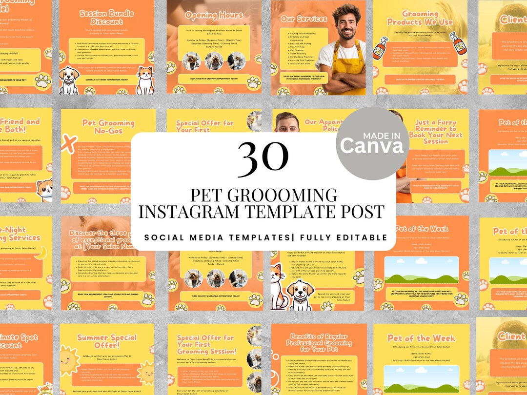 30 Pet Grooming Instagram Post Templates Editable Canva Social Media ...