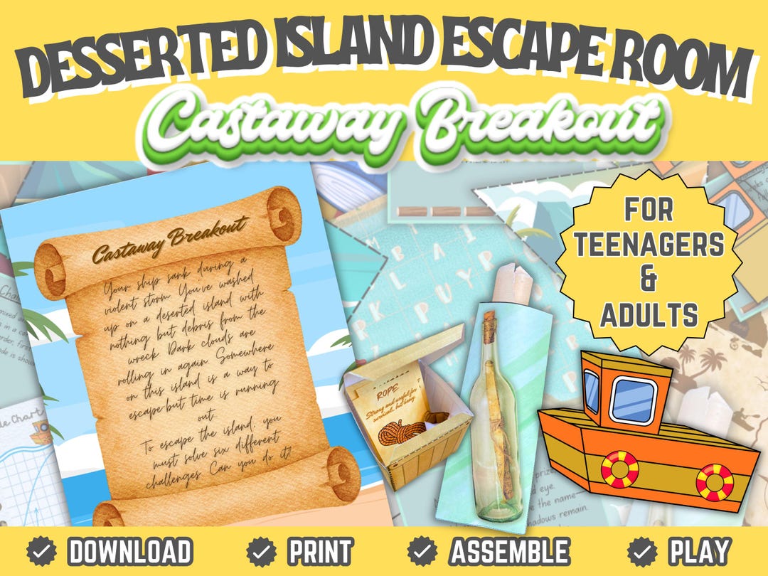 Deserted Island Escape Room Printable Game Castaway Breakout Party ...