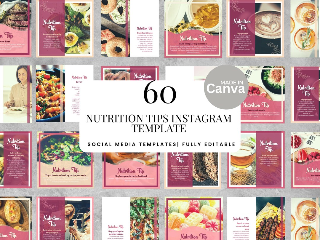 60 Nutrition Tips Instagram Post Templates Editable Canva Social Media ...