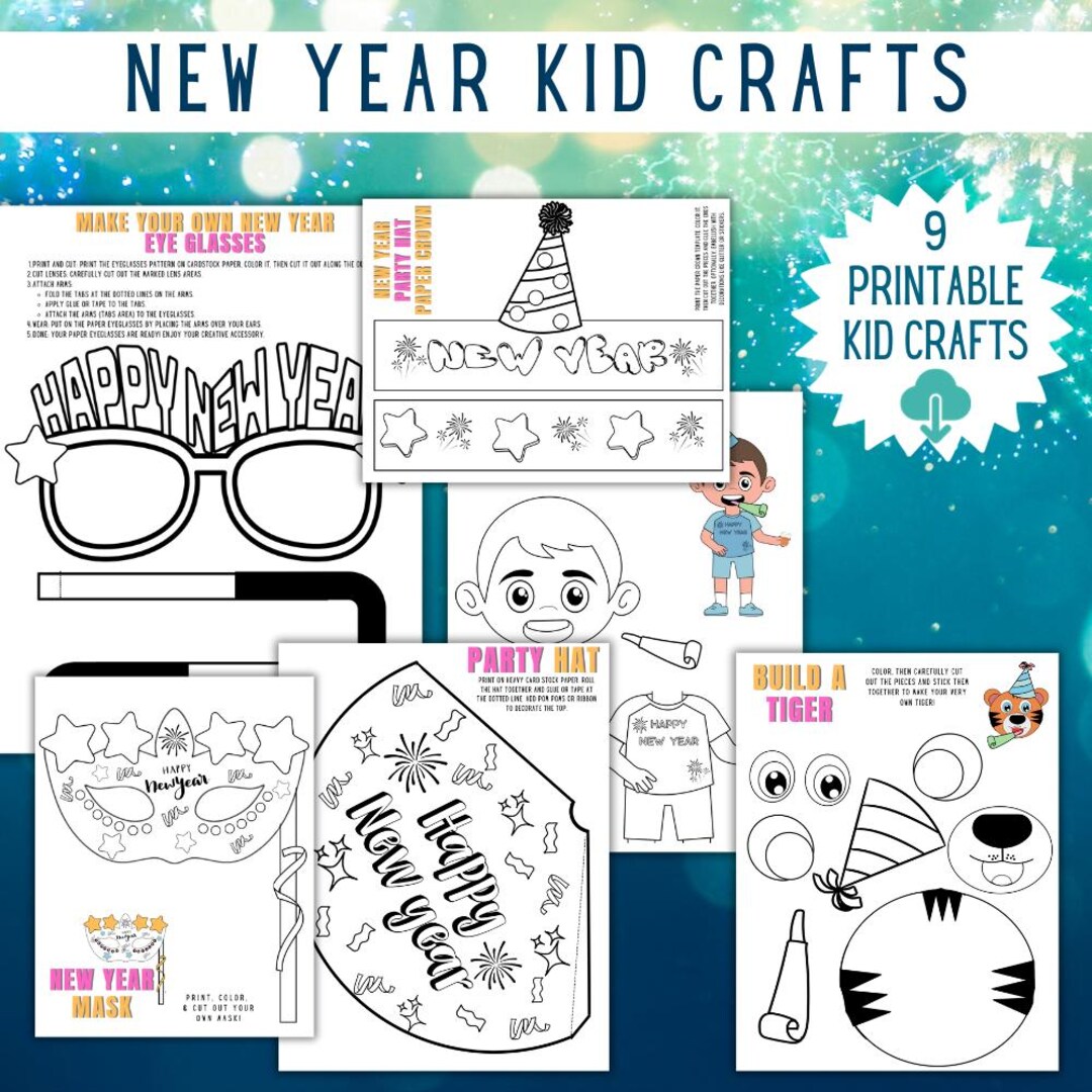 New Year Kids Craft Printable Bundle | 9 DIY Holiday Crafts for Kids ...