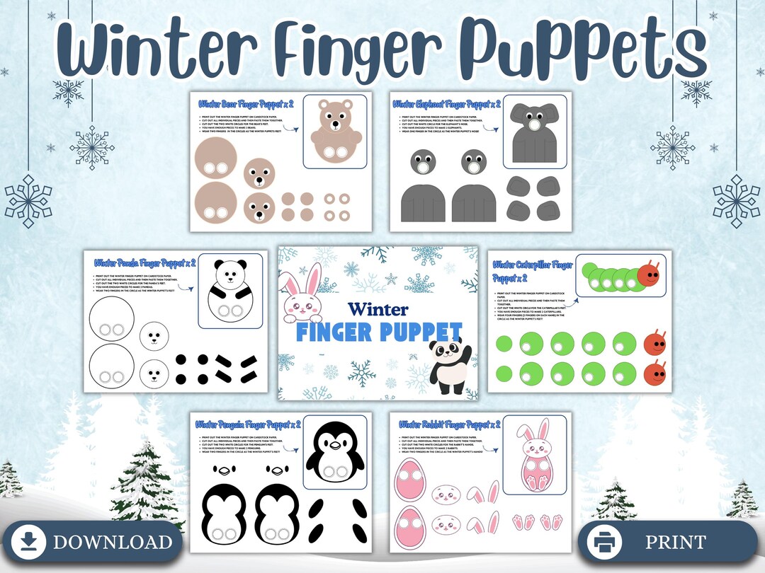 Winter Finger Puppets Printable Craft for Kids | Animal Puppet ...