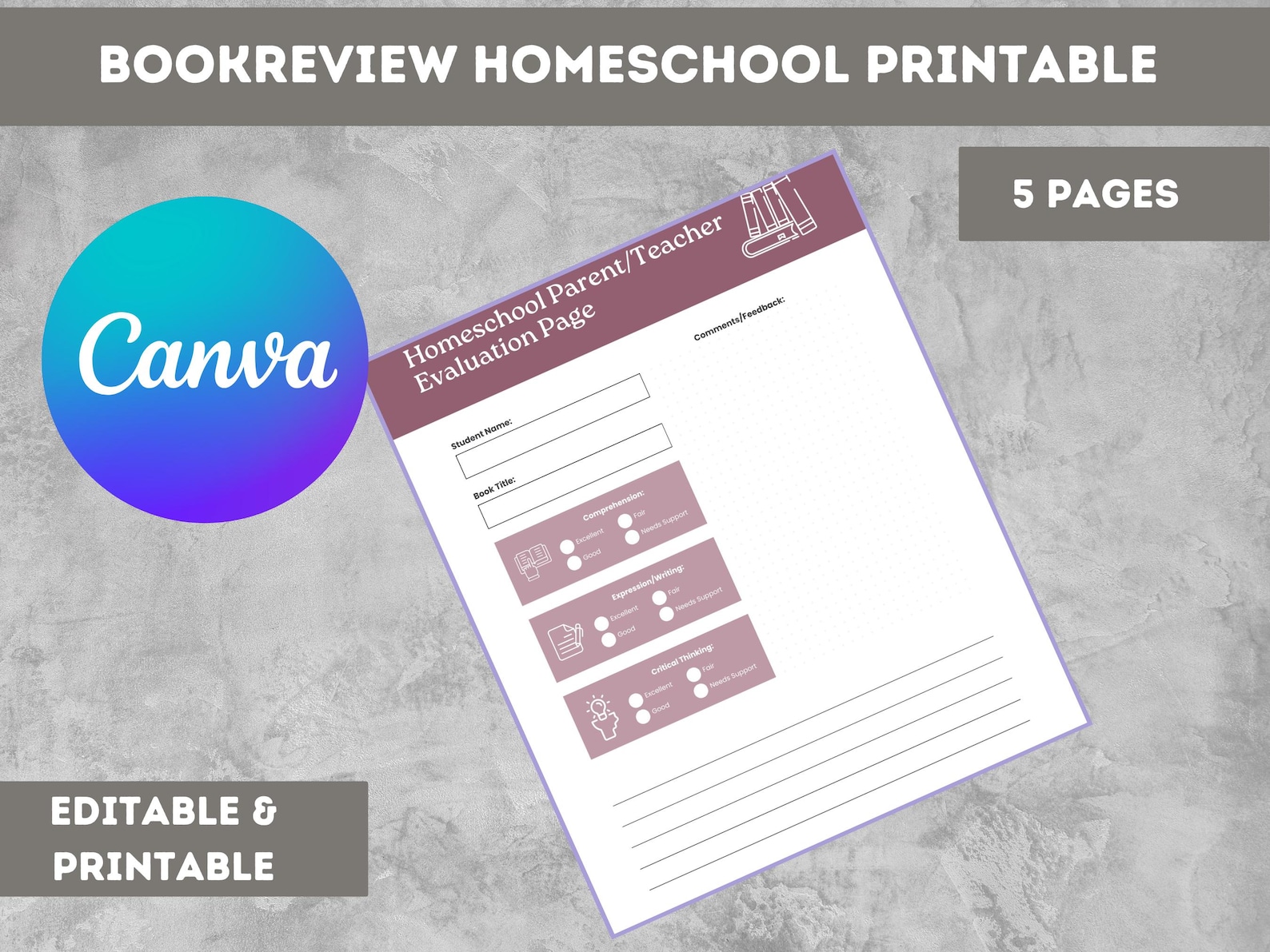 Book Review Homeschool Printable Pack | Editable Reading Review ...