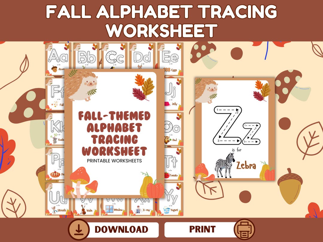 Fall Alphabet Tracing Worksheet Printable for Kids | Educational ABC ...