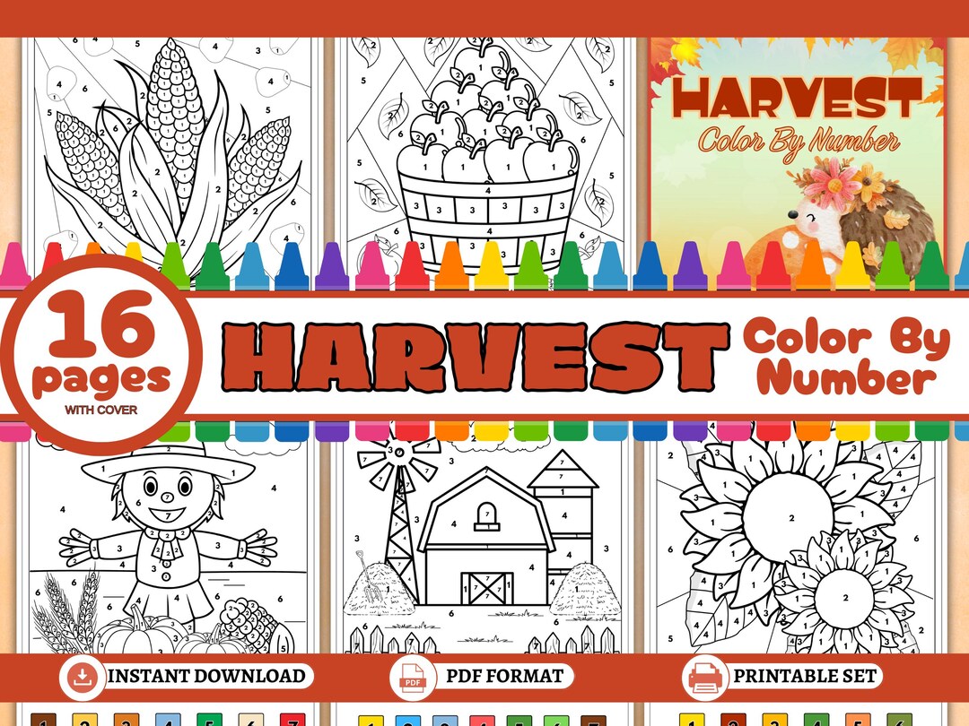 Printable Harvest Color by Number Coloring Pages for Kids | Fall Autumn ...