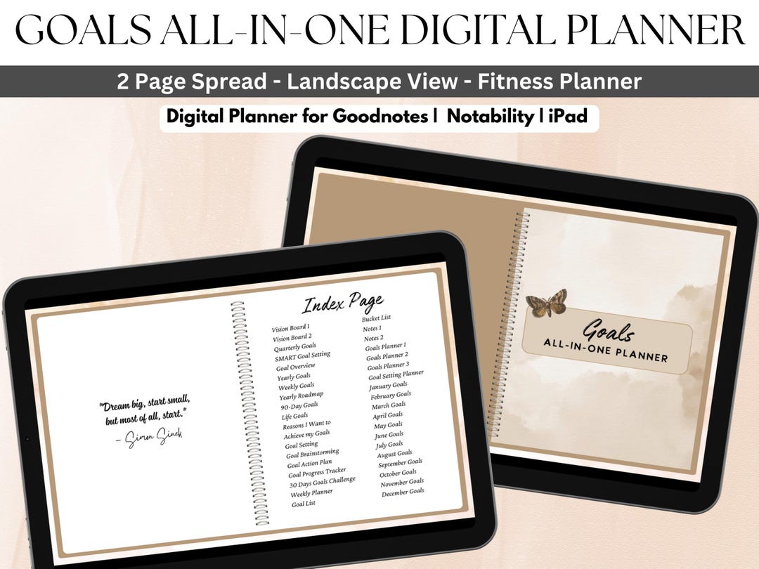 Goals All-in-one Digital Planner for iPad | Hyperlinked Landscape ...