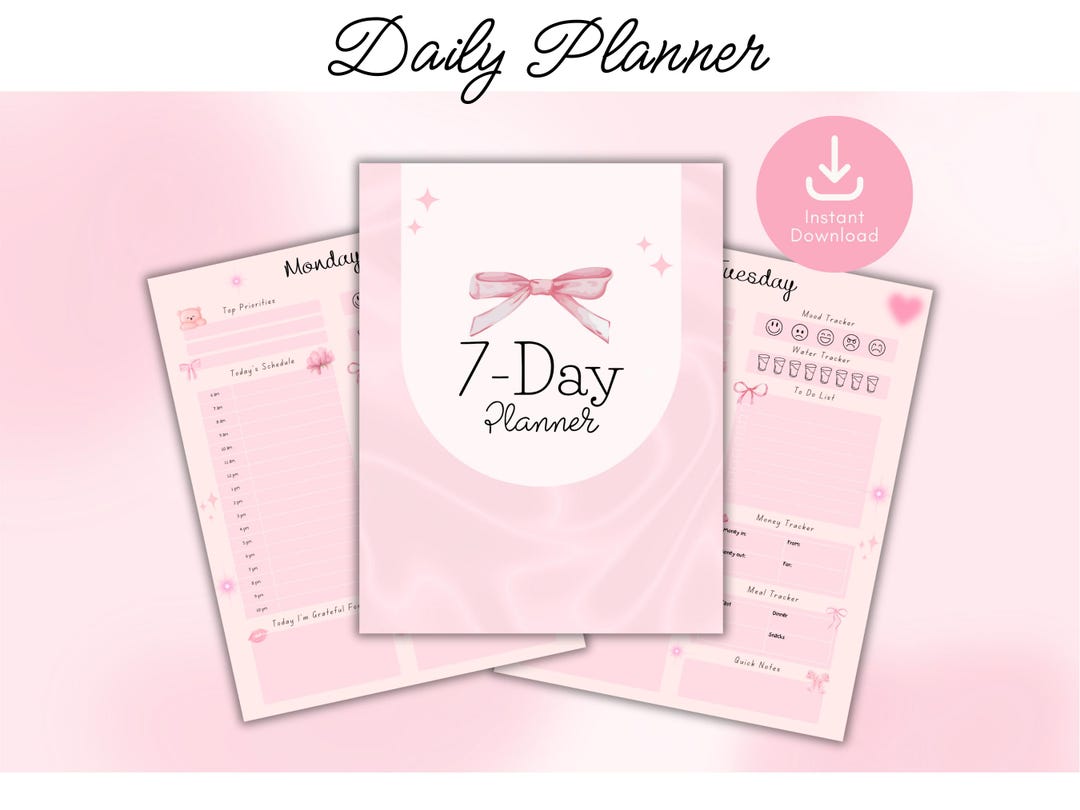 7-day Daily Planner Printable | Weekly Productivity Organizer | Instant ...