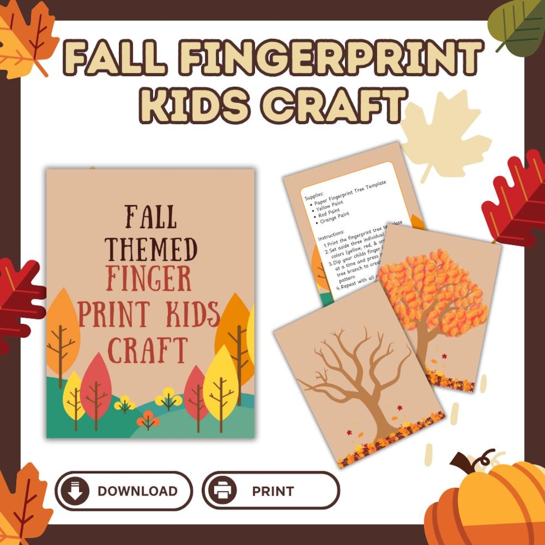 Fall Fingerprint Kids Craft Printable Activity | Autumn Tree Finger ...