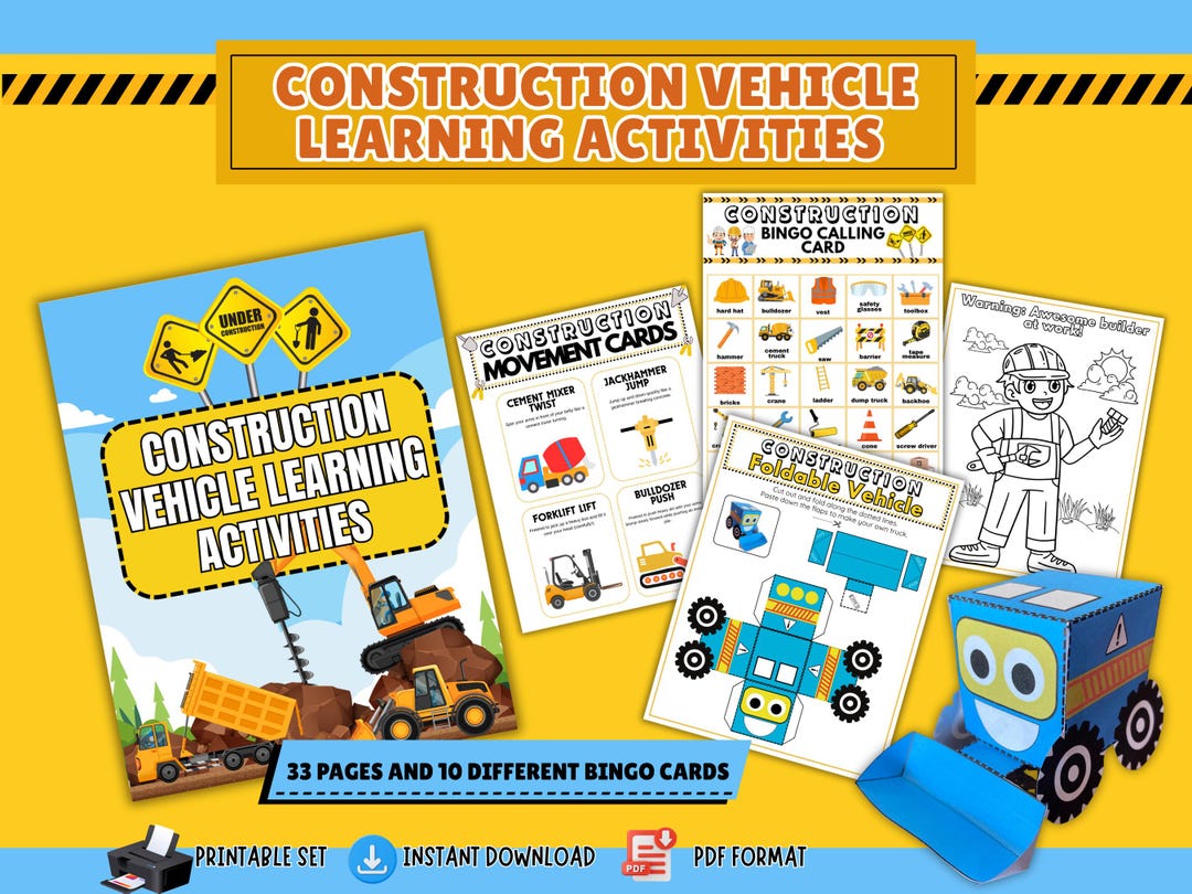 Printable Construction Vehicle Learning Activities | 33 Page Printable ...