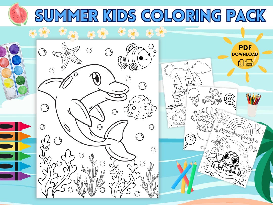 Summer Kids Coloring Pack Printable | Fun Summer Coloring Pages PDF for ...