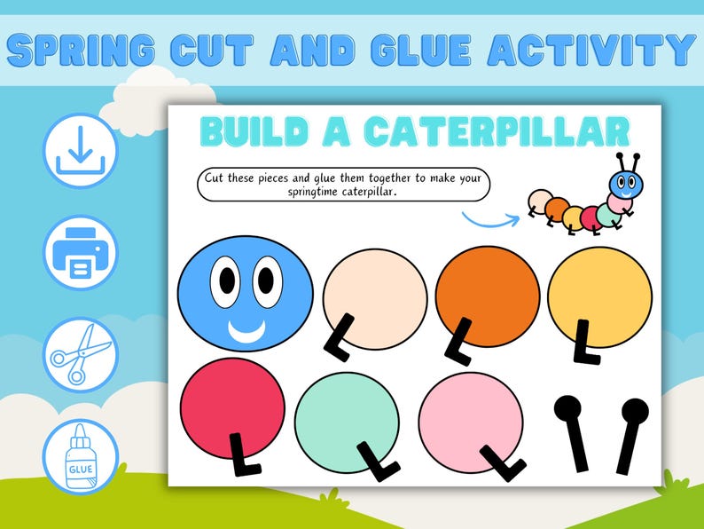 Spring Cut and Glue Caterpillar Craft | Printable Build a Caterpillar ...