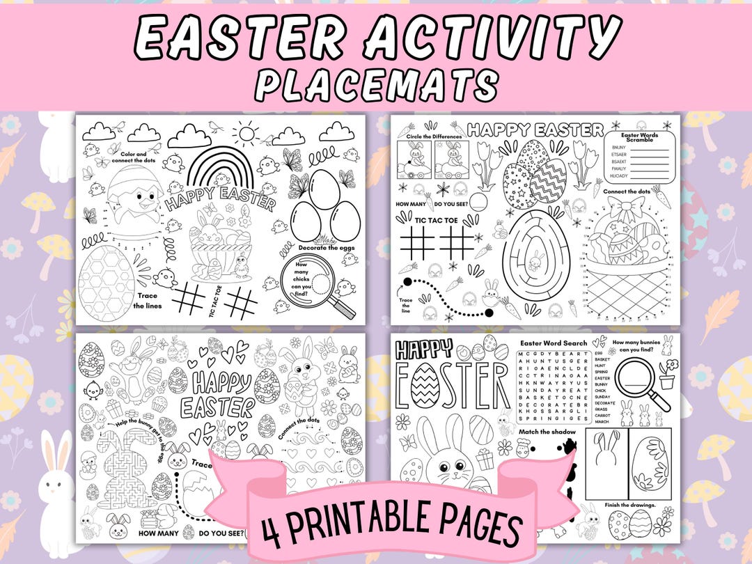 Easter Activity Placemat Printable for Kids Easter Games Coloring ...