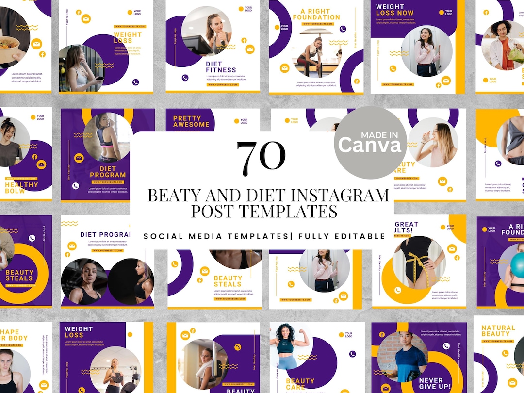 70 Beauty and Diet Instagram Post Templates Editable Canva Social Media ...