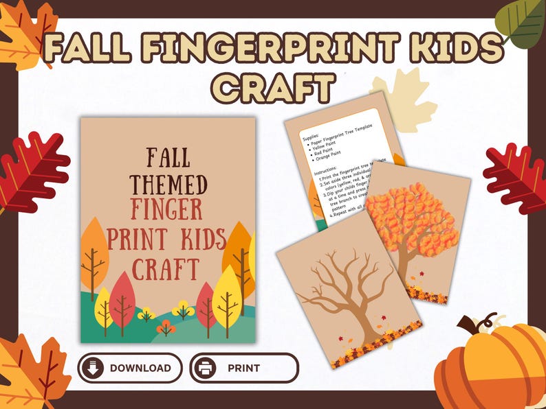 Fall Fingerprint Kids Craft Printable | Autumn Tree Art Activity for ...
