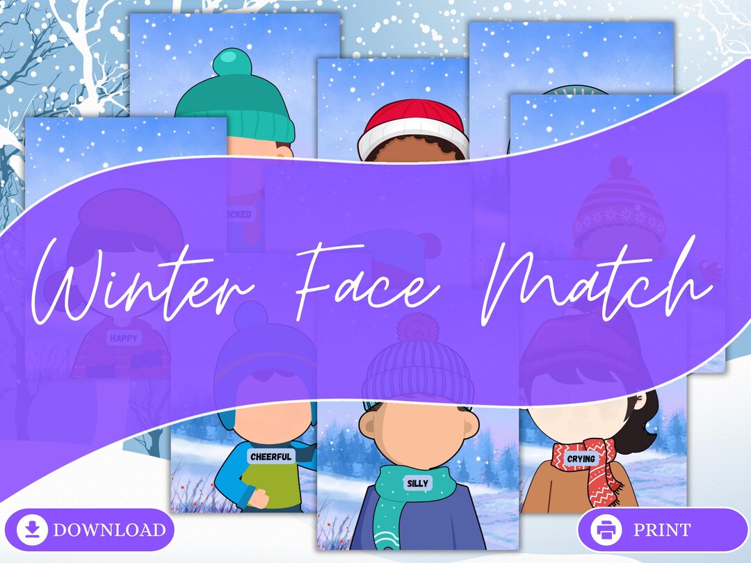 Winter Face Match Game for Kids | Printable Emotion Recognition ...